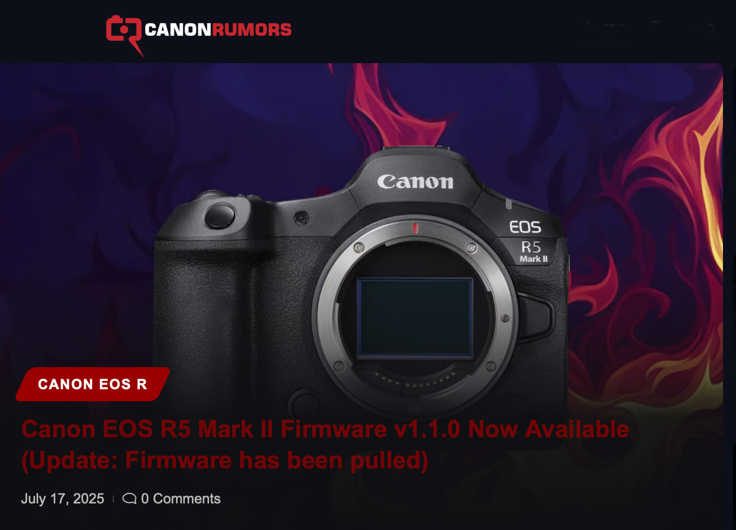 Canon R5 II - EOS R5 Mark II Firmware Update, Version 1.1.0 | Canon RF Shooters Forums
