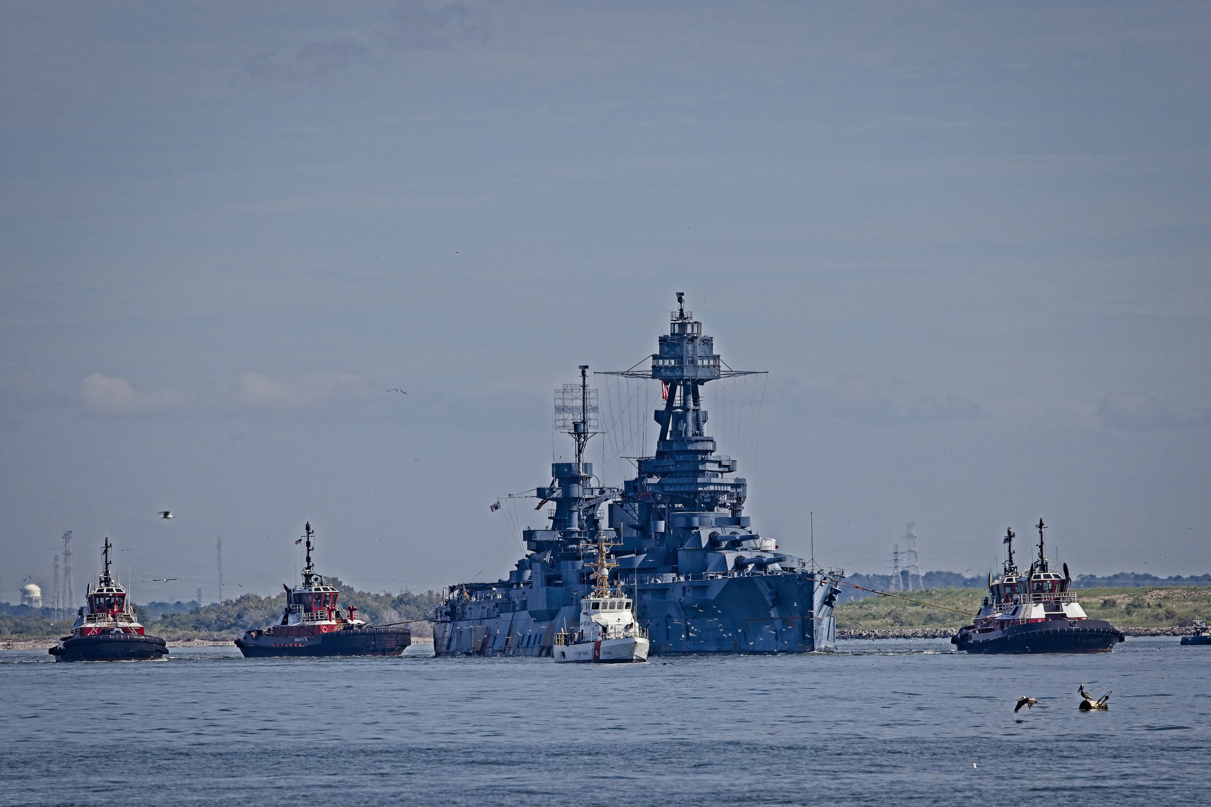 USCGC Hawk, tugs, and USS Texas BB-35 Upper Galveston Bay | Canon RF ...